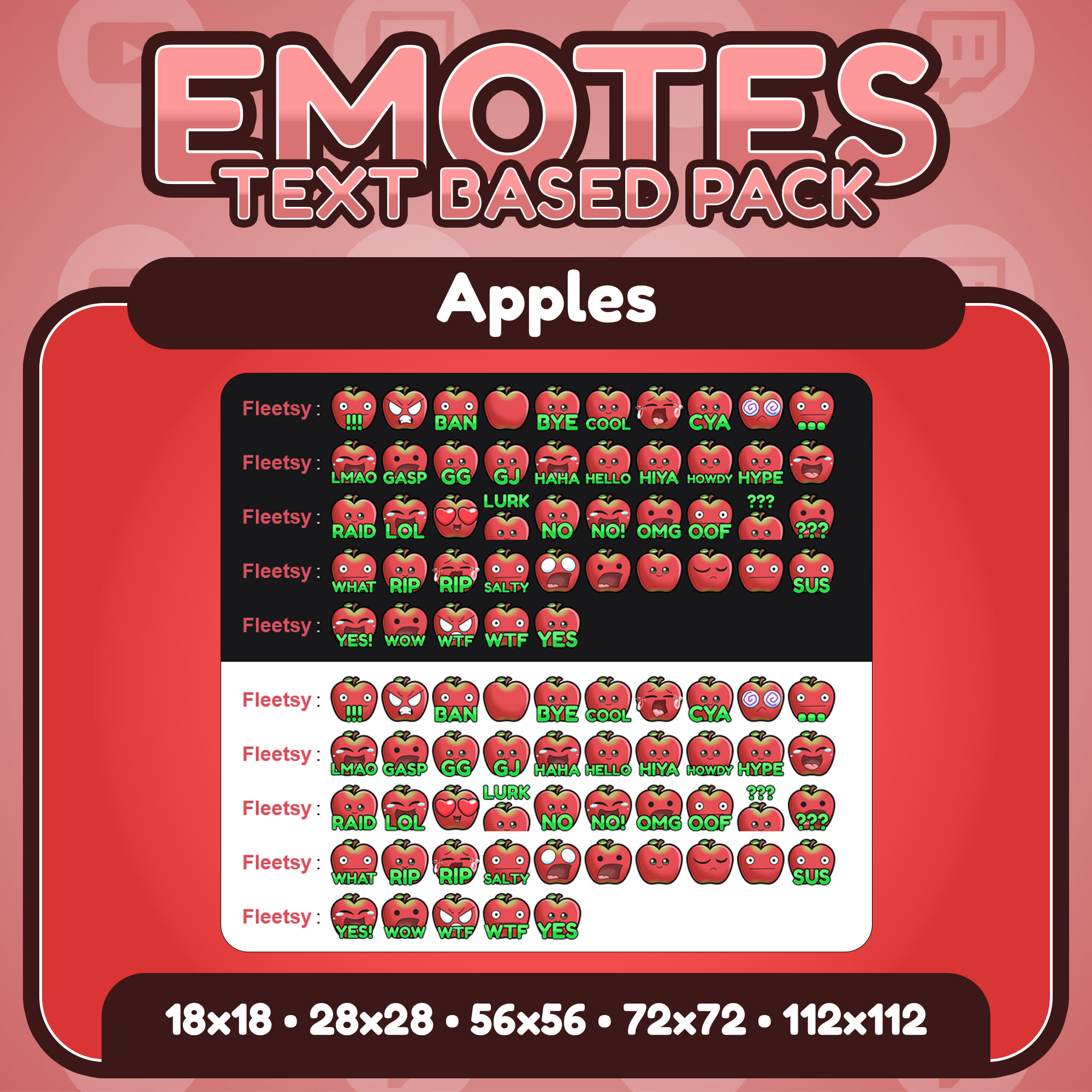 45x Cute Apple Emote Pack - Twitch, Youtube, Discord, Cute, Kawaii ...
