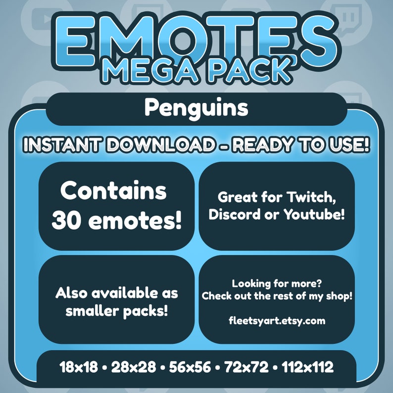 Cute Penguin Mega Emote Pack - Twitch, Youtube, Discord, Cute, Kawaii ...