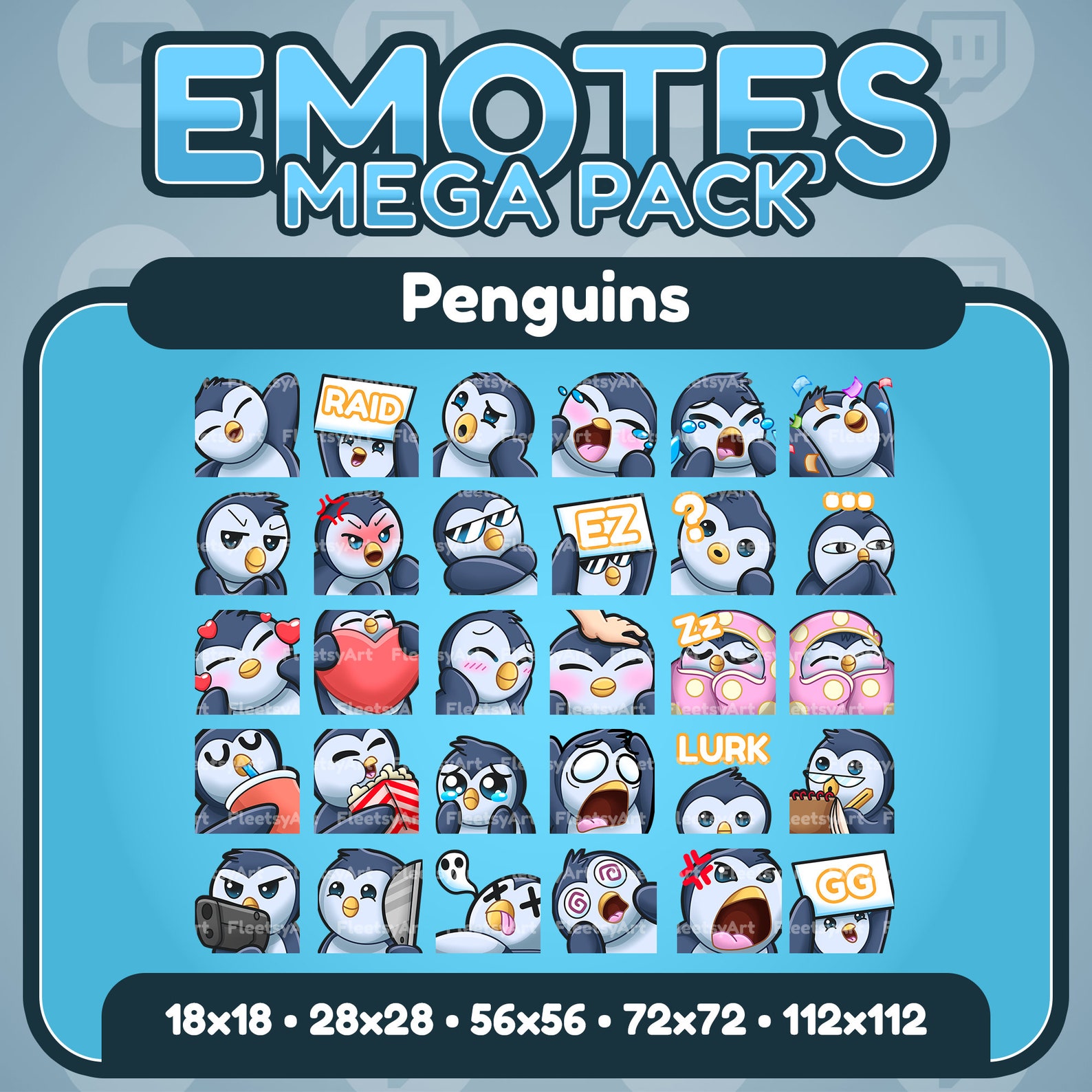 Cute Penguin Mega Emote Pack - Twitch, Youtube, Discord, Cute, Kawaii ...