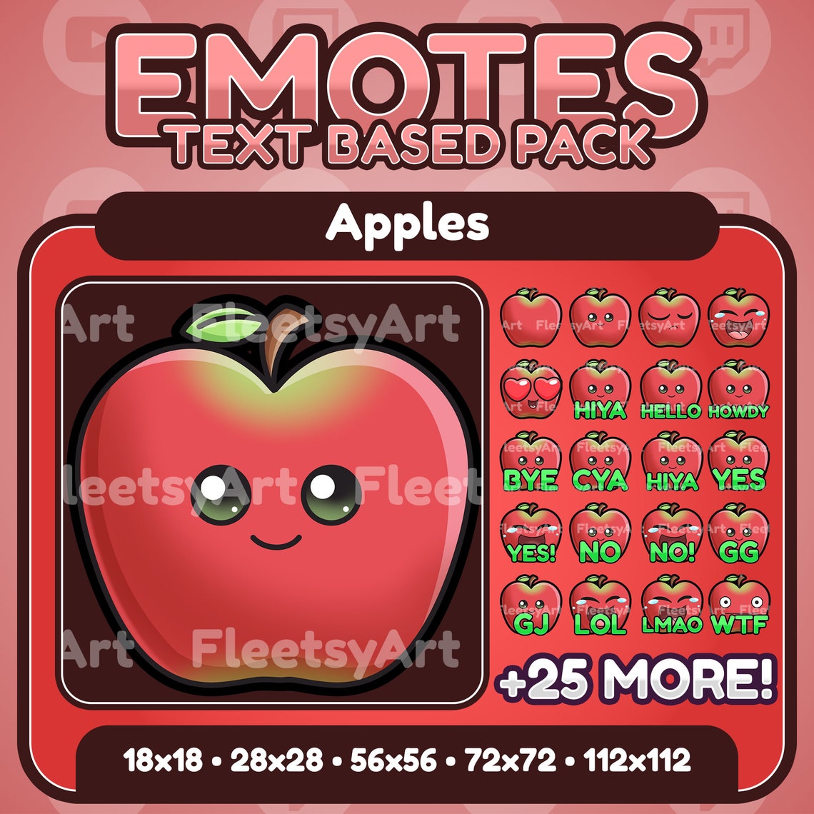 45x Cute Apple Emote Pack Twitch, Youtube, Discord, Cute, Kawaii, Apple ...