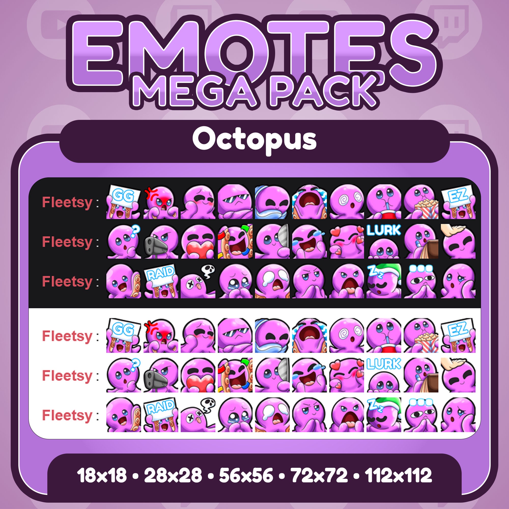 Cute Octopus Mega Emote Pack - Twitch, Youtube, Discord, Cute, Kawaii ...