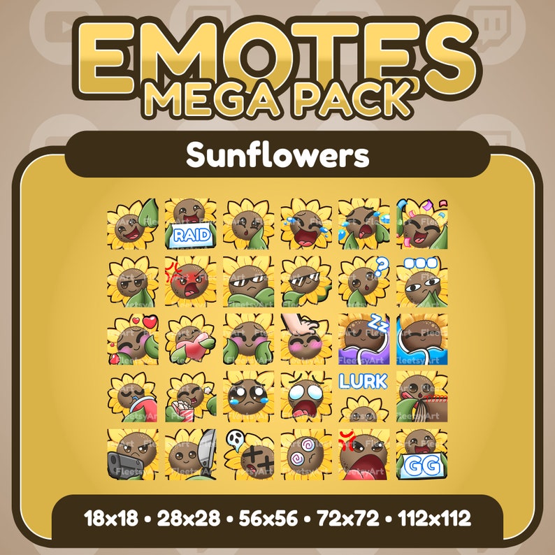 Cute Sunflower Mega Emote Pack 1 - Twitch, Youtube, Discord, Cute ...