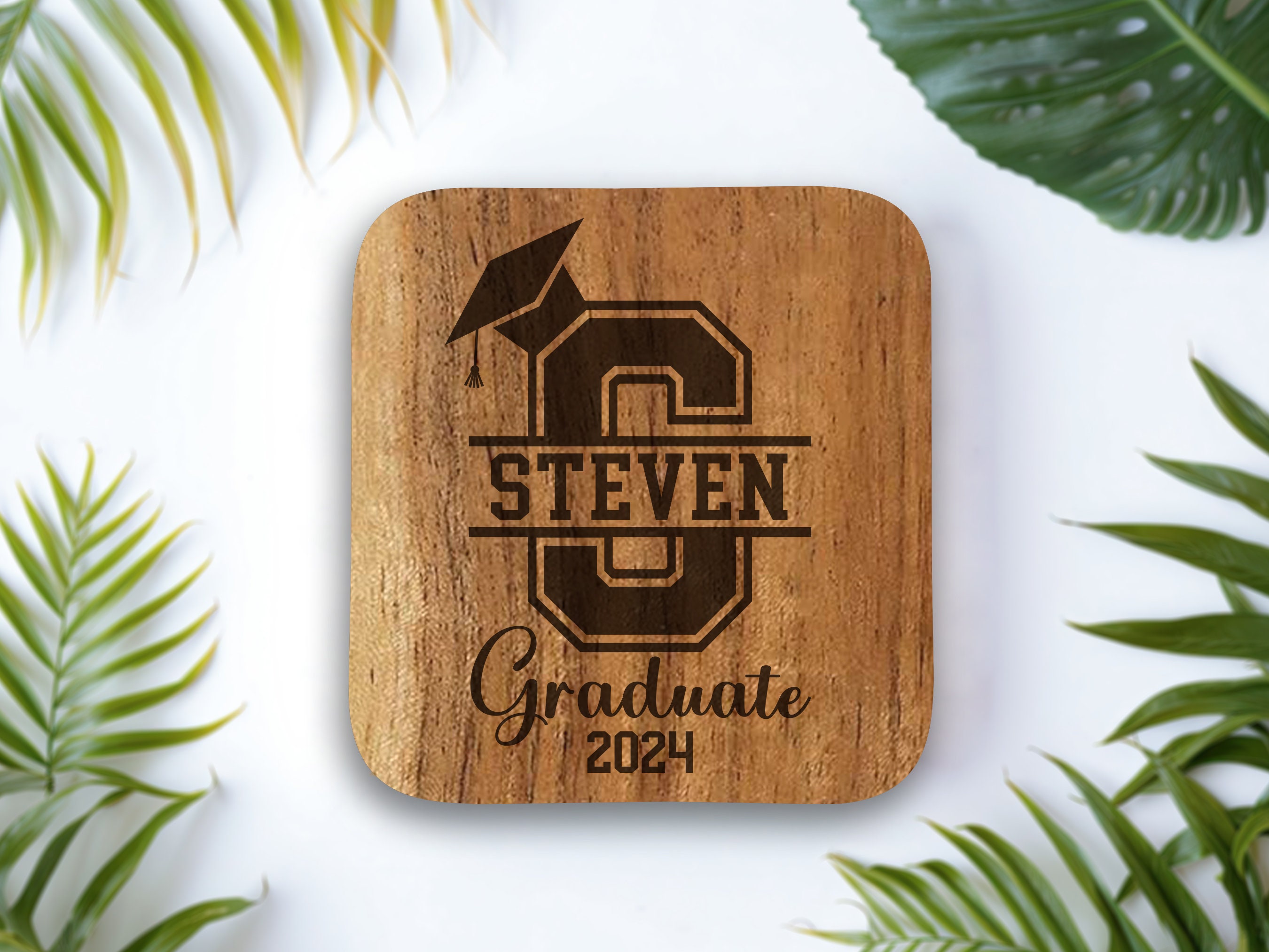 Acacia Wood Graduation Coasters: Split Monogram Gift Set - Etsy