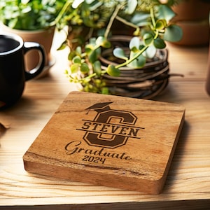 Graduation Coasters, Acacia Wood, Gift Set, Custom Coasters, Graduation ...