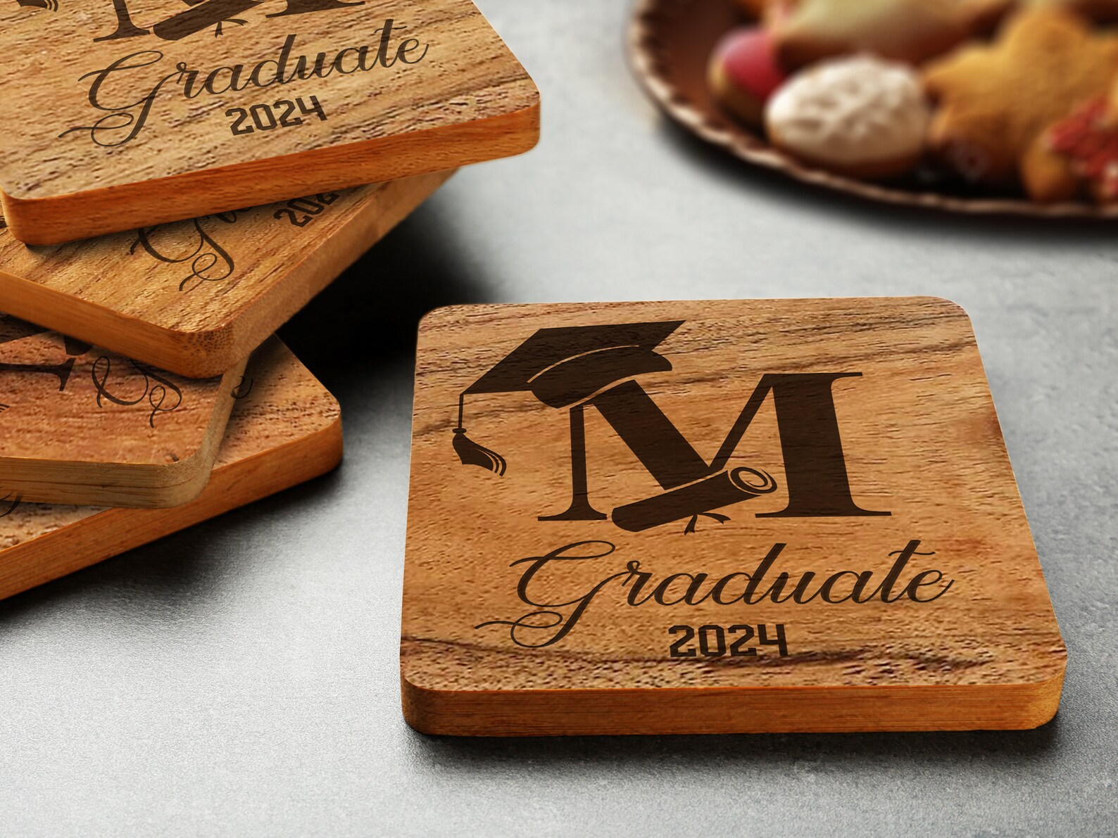 Graduation Coasters, Acacia Wood, Gift Set, Custom Coasters, Graduation ...