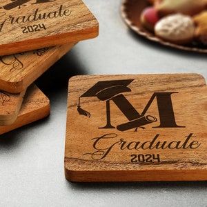 Graduation Coasters, Acacia Wood, Gift Set, Custom Coasters, Graduation ...