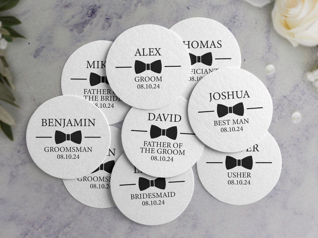 Groomsman Bow Tie Coasters, Pulpboard, Bar Coaster, Custom Coaster ...