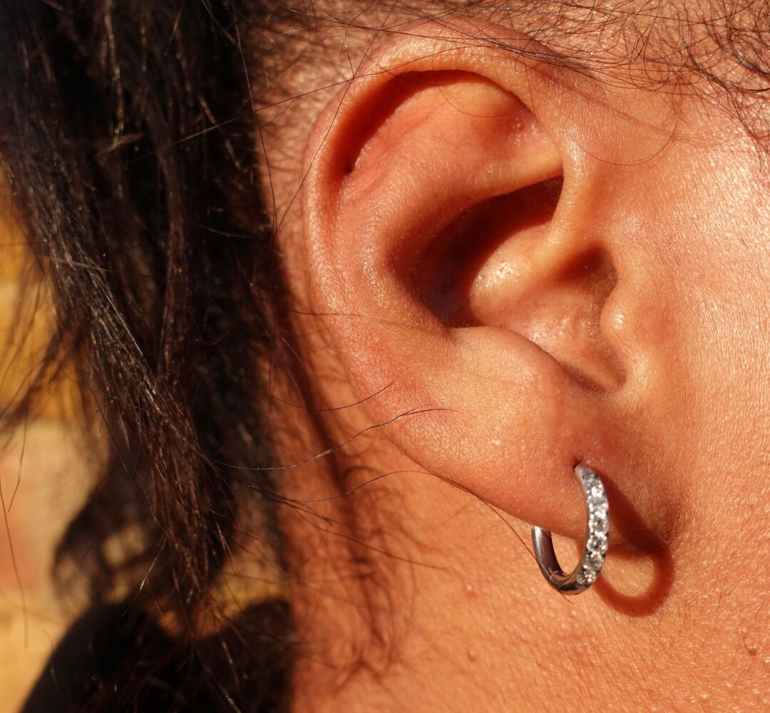 Diamond Hoop Earrings for Lobe Piercing Helix Hoops Surgical - Etsy