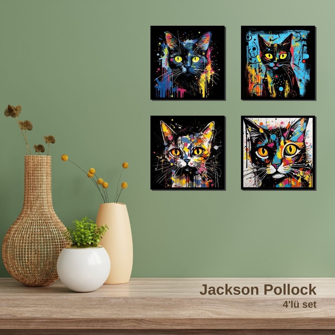 FUTURISTIC CAT Jackson Pollock Style Set of 4 Decorative - Etsy