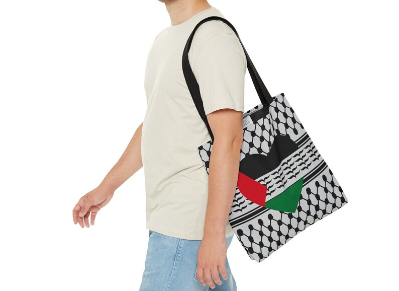 Keffiyeh Tote Bag: Gray Black Palestinian Heart Print - Etsy