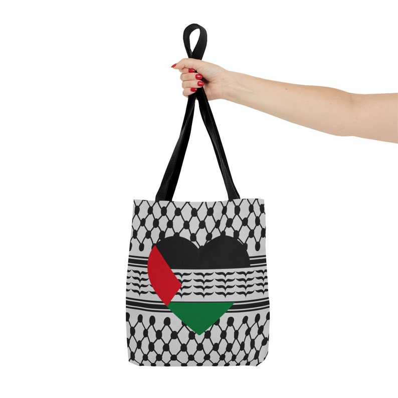 Keffiyeh Tote Bag: Gray Black Palestinian Heart Print - Etsy
