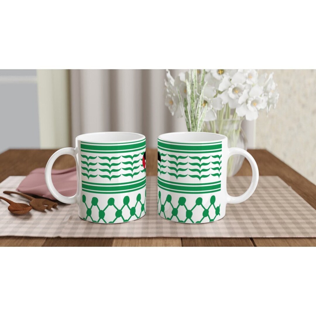 Green Keffiyeh Palestine Mug With a Palestinian Heart, Gaza Cup for Tea ...