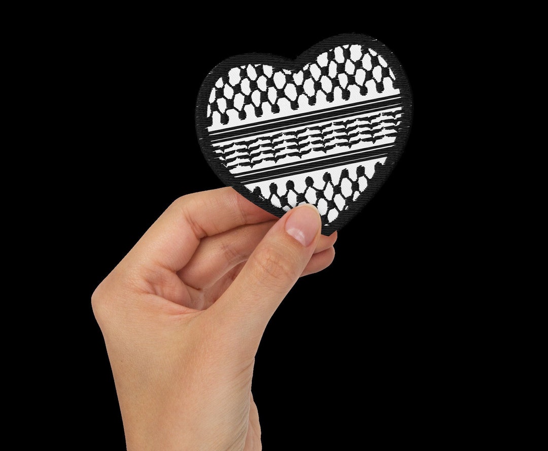 Black Palestine Keffiye Heart Embroidered Patch to Iron on or Sew on ...
