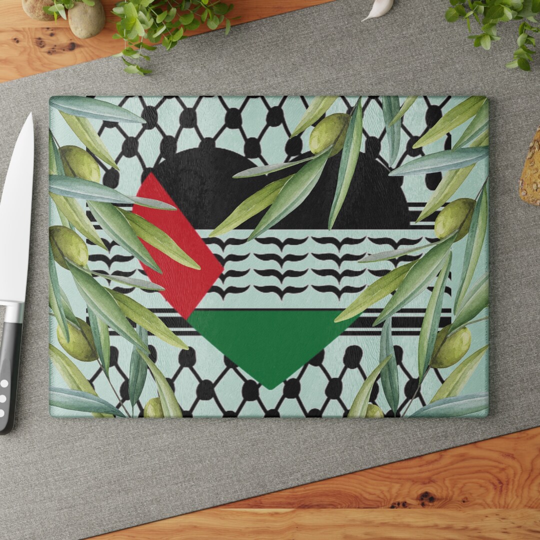 Palestine Heart Chopping Board Keffiyeh Glass Charcuterie Cheese Board ...