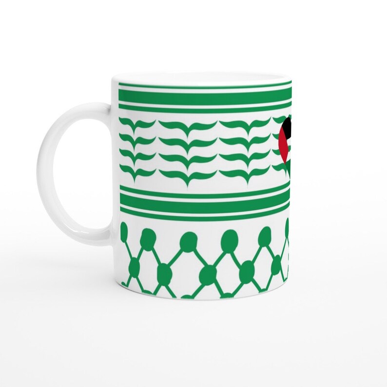 Green Keffiyeh Palestine Mug With a Palestinian Heart, Gaza Cup for Tea ...