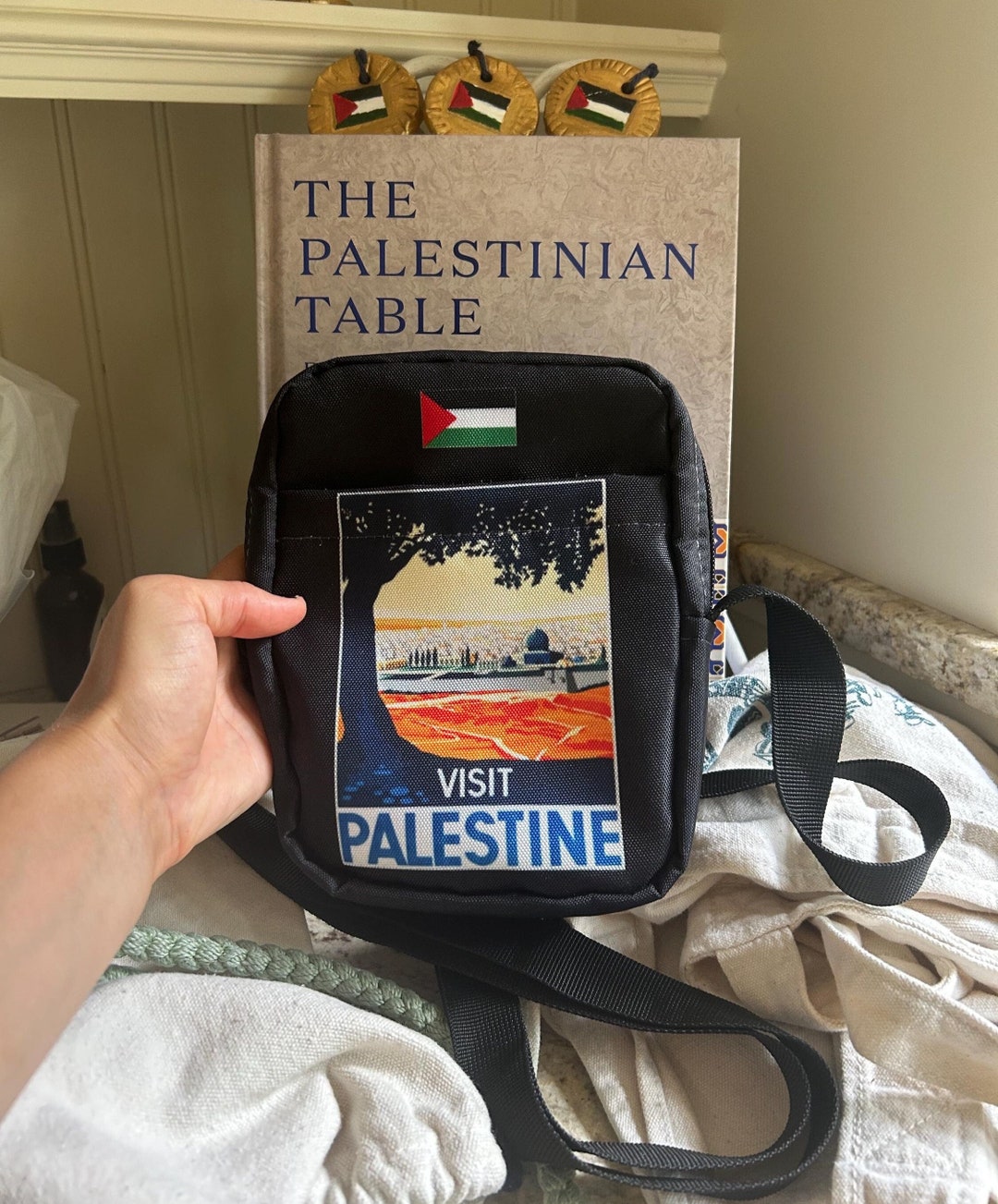 VISIT PALESTINE Crossbody Bag Vintage Poster Flag Shoulder Bag 2 Pocket ...