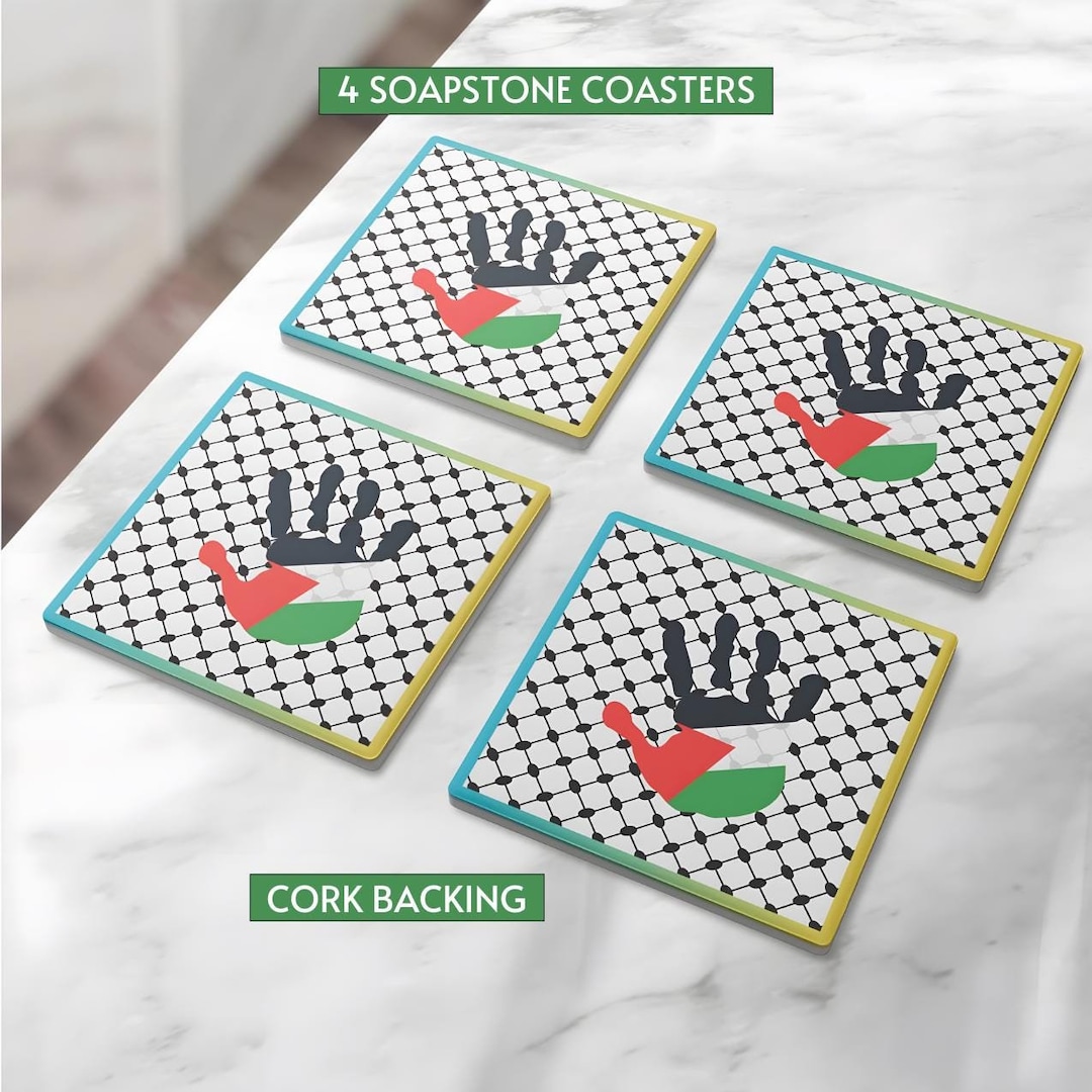 Palestine Gift Flag Handprint Coasters Gaza Keffiyeh Set of 4 Soapstone ...