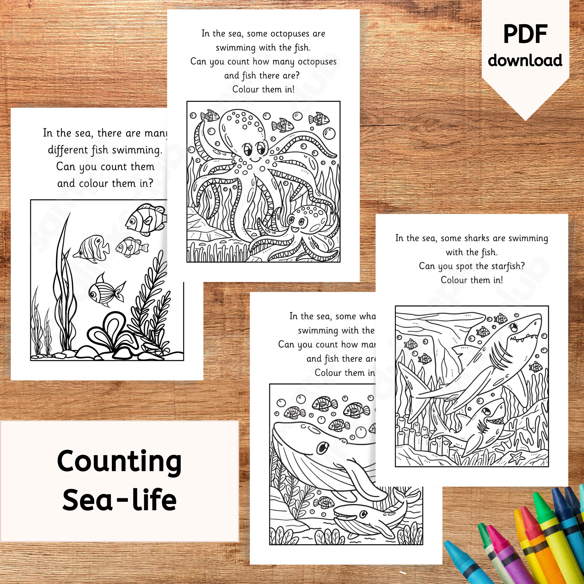 Sea-life Colouring Book for Kids, Dot-to-dot Activities, PDF Digital ...
