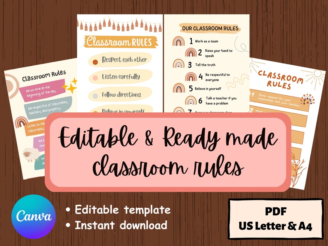 EDITABLE Boho Themed Classroom Rules Posters Printable - Etsy