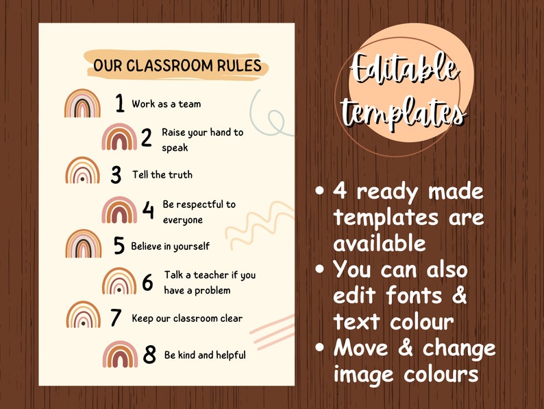 EDITABLE Boho Themed Classroom Rules Posters Printable - Etsy