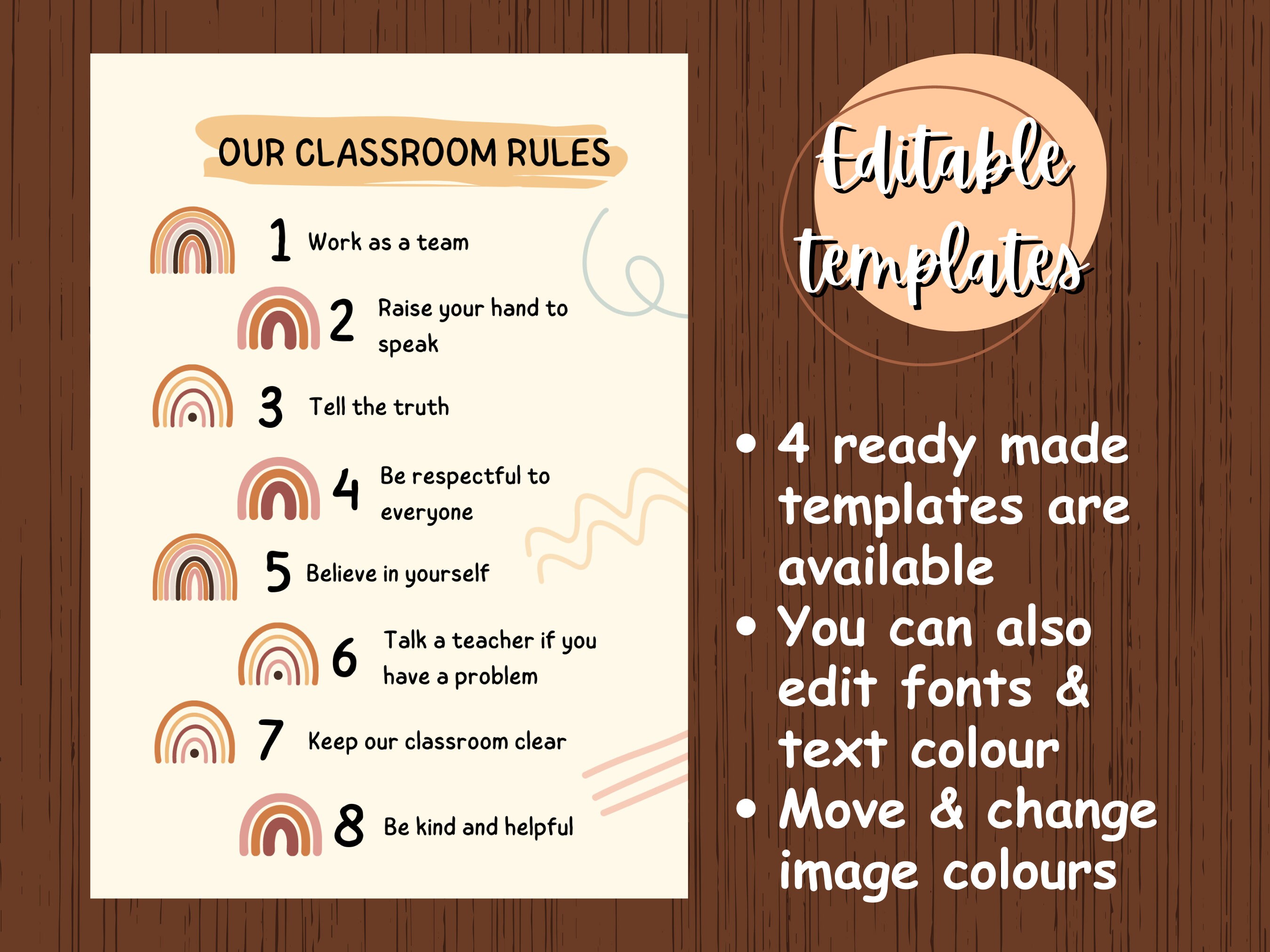 EDITABLE Boho Themed Classroom Rules Posters Printable - Etsy