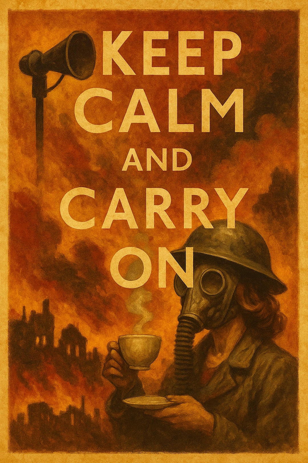 Keep Calm and Carry on – Vintage WWII Poster With Gas Mask and Tea - Etsy