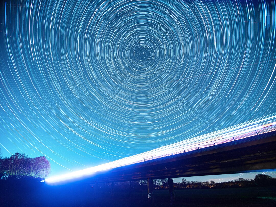 Fascinating Starry Sky With Star Trails and Bridge - Long Exposure - Etsy