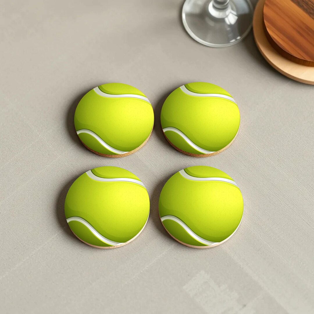 Tennis Ball Round Coasters | Vibrant Cork Base Sports Decor & Table ...