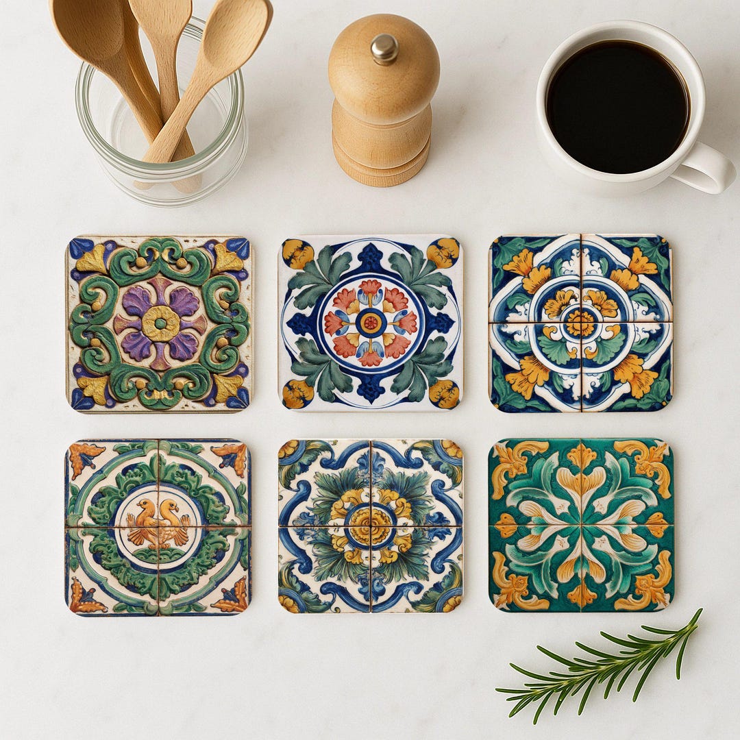 Rio De Janeiro Brazilian Tile Coaster Set – Handcrafted Cork Drink ...