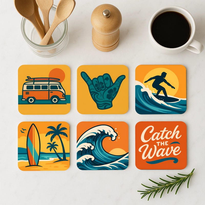 Surf Cork Coasters - Etsy