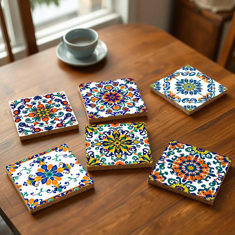 Mexican Talavera Tile Coasters Set – Vibrant Folk Art Drink Coasters ...