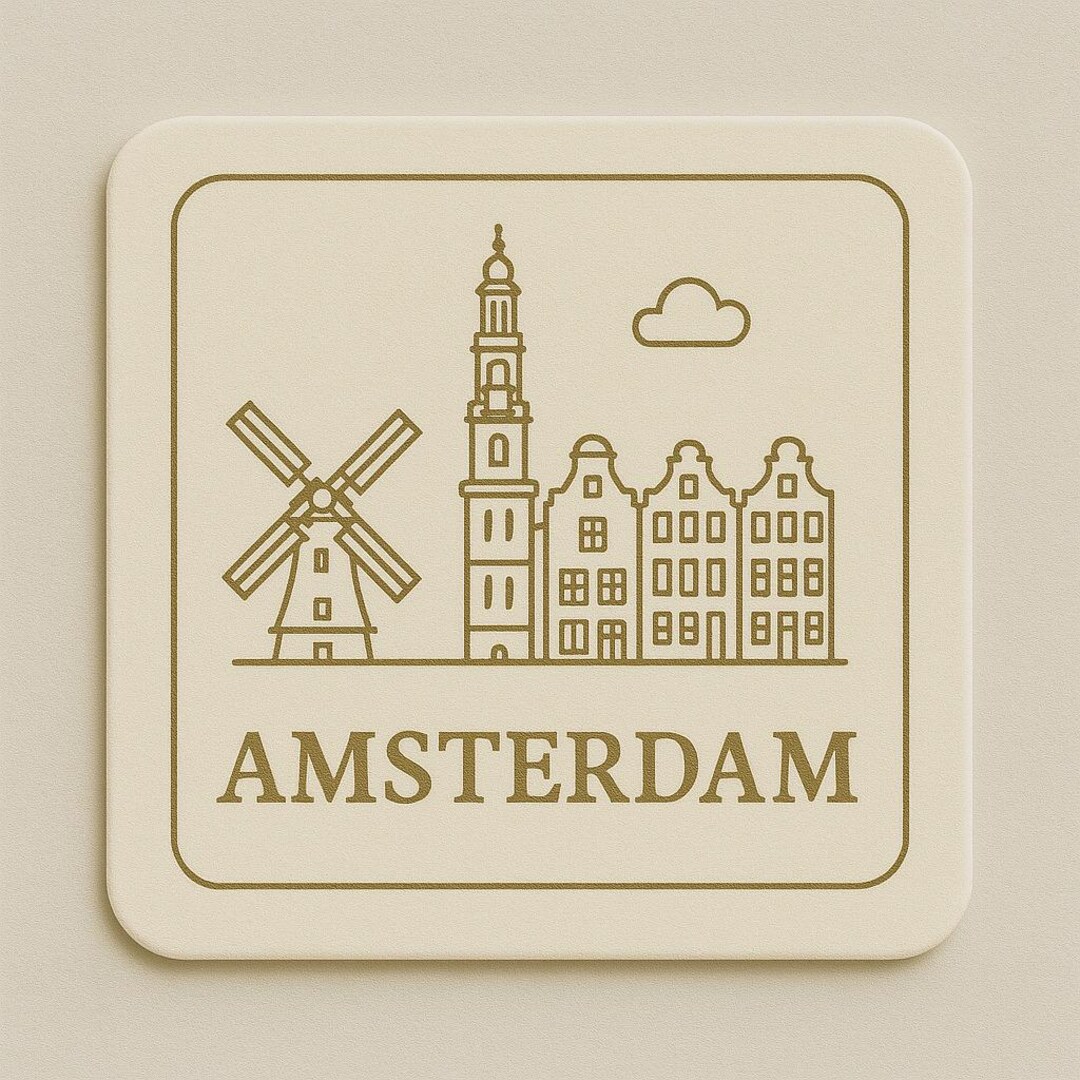 Amsterdam Skyline Coaster – Dutch Cork Coaster – Windmill, Canal Houses ...
