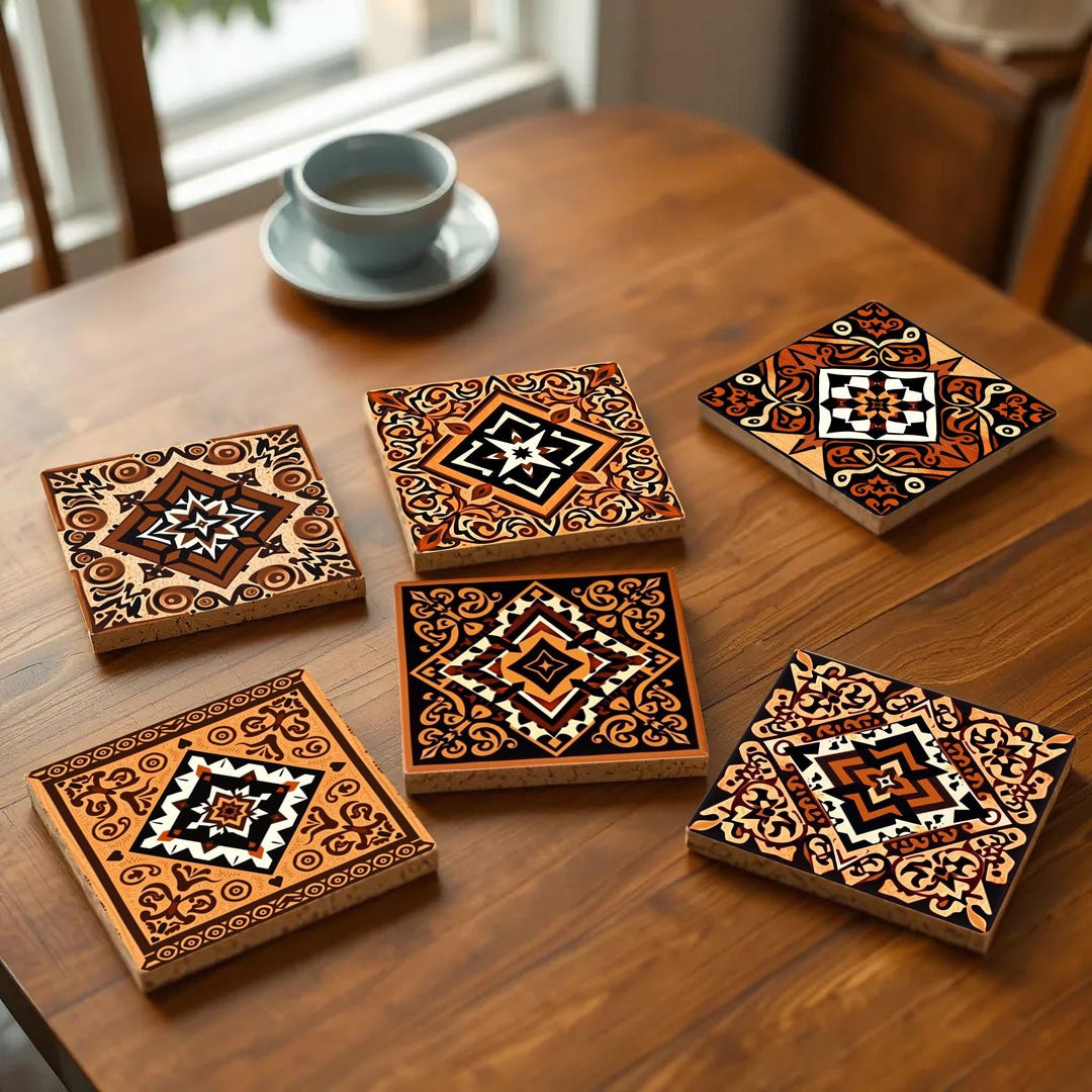 Tribal African Coasters - Set of 6 Unique Ethnic Patterns for Table ...
