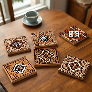 Tribal African Coasters - Set of 6 Unique Ethnic Patterns for Table ...