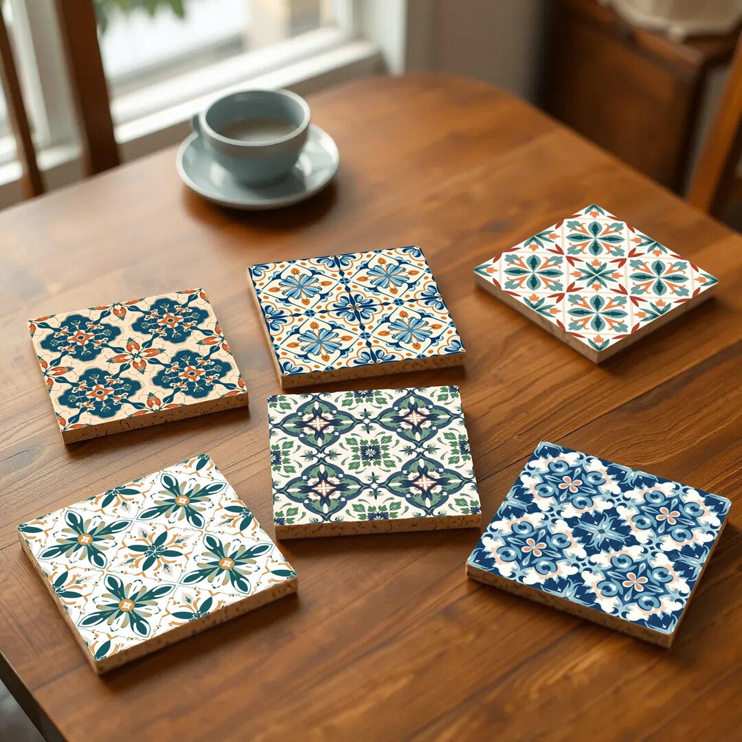 Vintage Tile Coasters – Old-world Patterns, Cork Backing, Perfect for ...