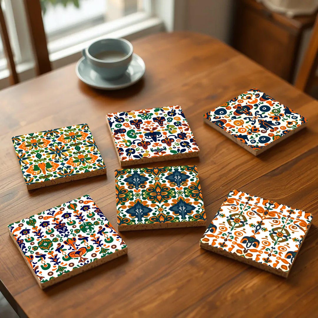 Nigerian-inspired Coasters Set – Vibrant African Patterns With Cork ...