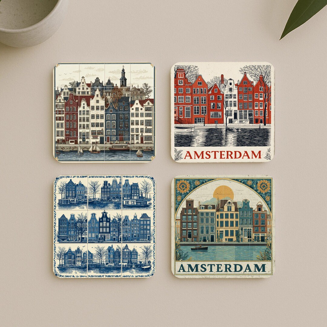 Amsterdam Coaster Set • Dutch Canal House Drink Coasters • Vintage ...
