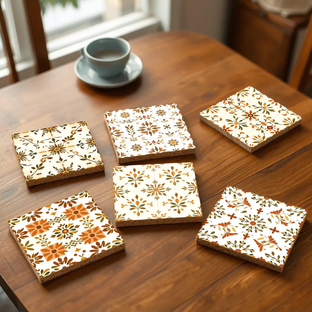 Tuscan Autumn Vintage Rustic Cork Coasters | Warm Floral Patterns ...