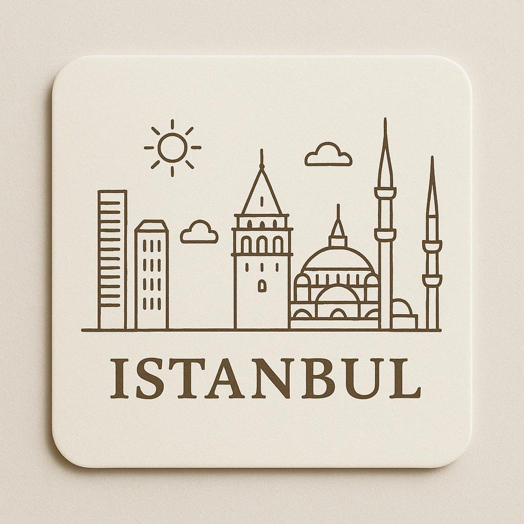 Istanbul Skyline Coaster – Turkey Cork Coaster – Galata Tower, Ottoman ...