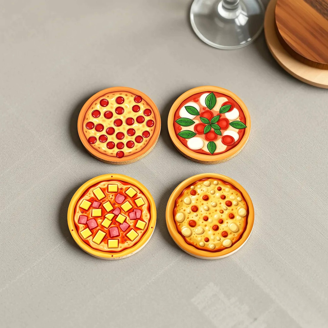 Pizza Coasters Set – Italian-inspired Pizza Drink Coasters With Cork ...