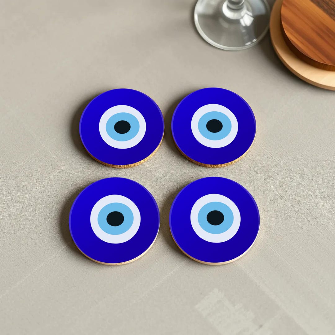 Evil Eye Round Coasters | Protective Greek Nazar Decor, Blue Eye Good ...