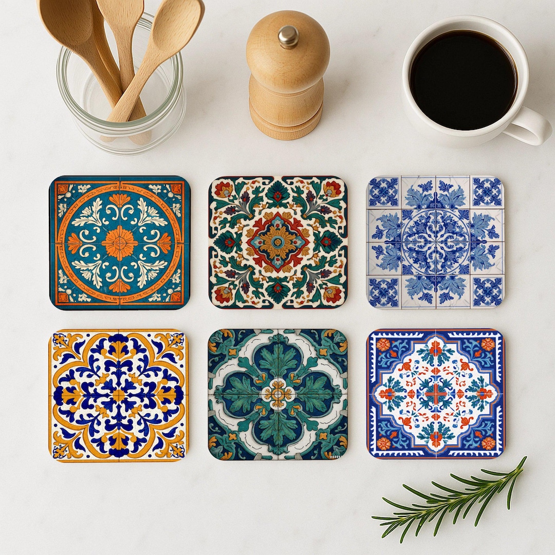 Dubrovnik Coaster Set • Croatian Ceramic Style Tile Drink Mats ...
