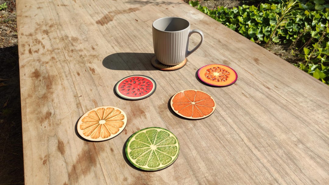 Round Fresh Fruit Slice Coasters – Orange, Lemon, Lime, Watermelon ...
