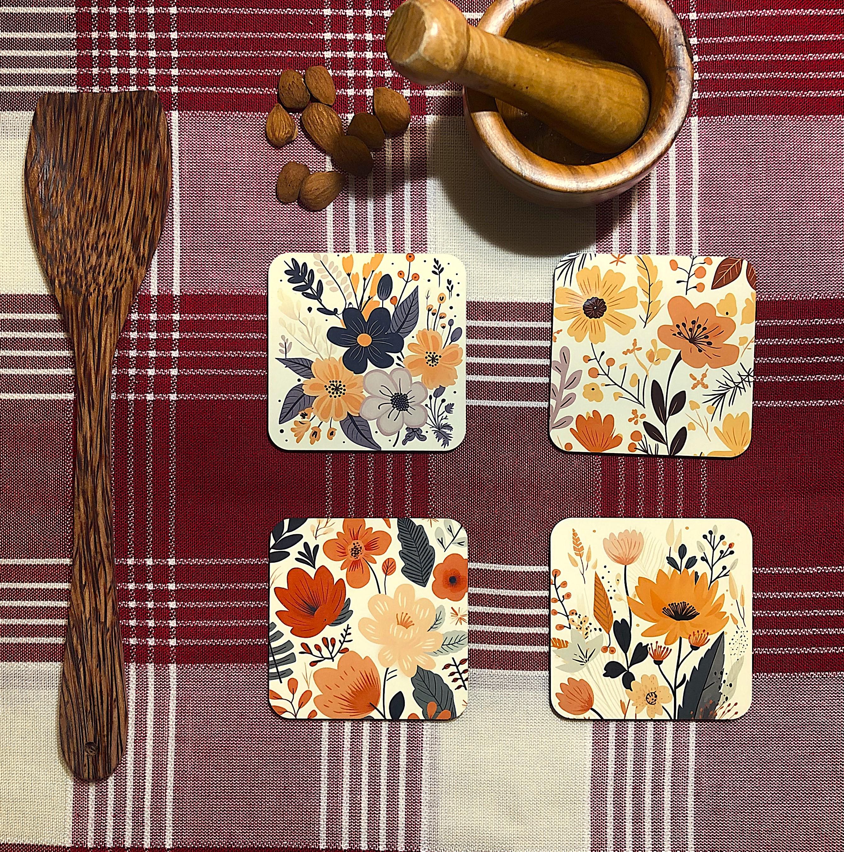 Custom Wild Flowers Cork Back Coasters Set | Personalized 4 Designs and ...