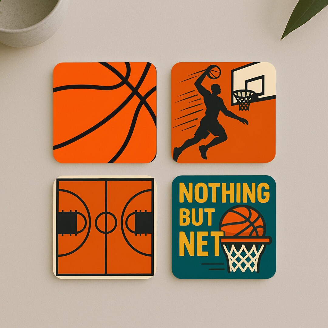 Basketball Coasters – Slam Dunk Cork Drink Coasters Set, Nothing but ...
