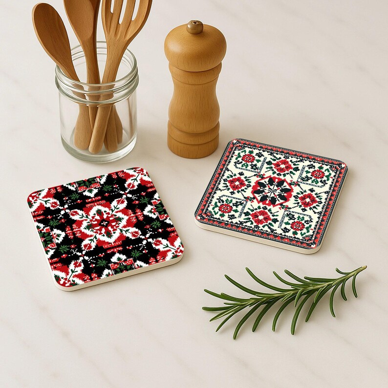 Bulgarian Folk Art Coasters – Traditional Ethnic Cork Drink Coasters ...