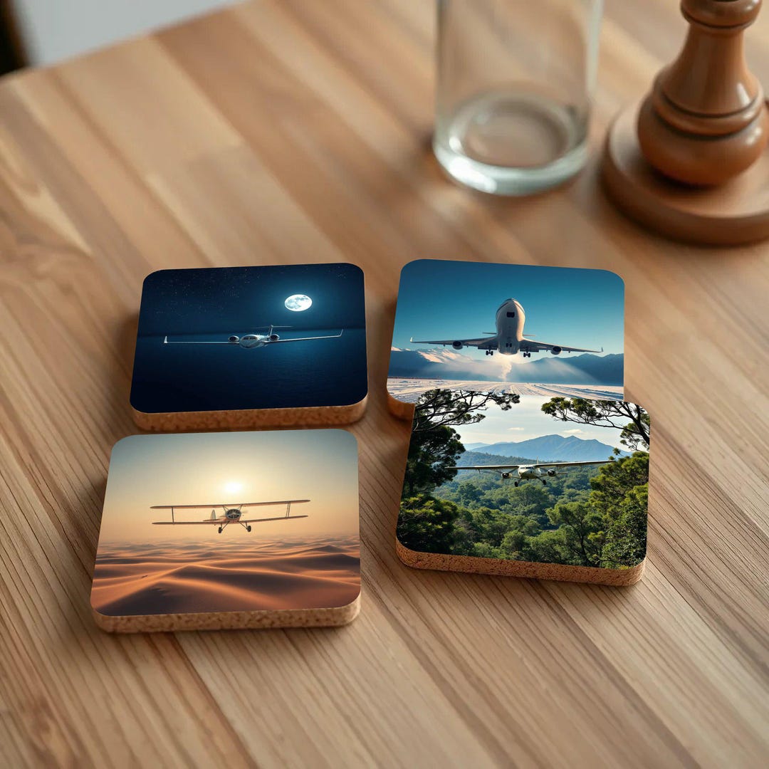 Flight & Aviation Coasters – Airplane Scenes, Night Sky, Scenic Takeoff ...