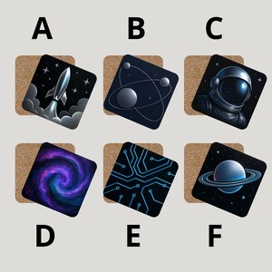Space & Tech Cork Coaster Set – Rocket Astronaut Circuit Planet Decor ...