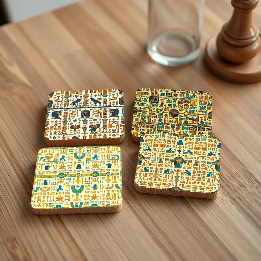 Egyptian Hieroglyph Coasters – Ancient Symbols & Gold-turquoise Designs ...
