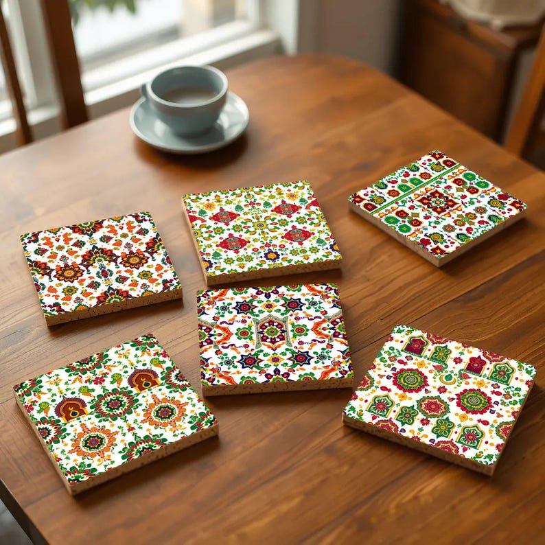 Pakistani-inspired Coasters Set – Vibrant Truck Art & Mughal Patterns ...